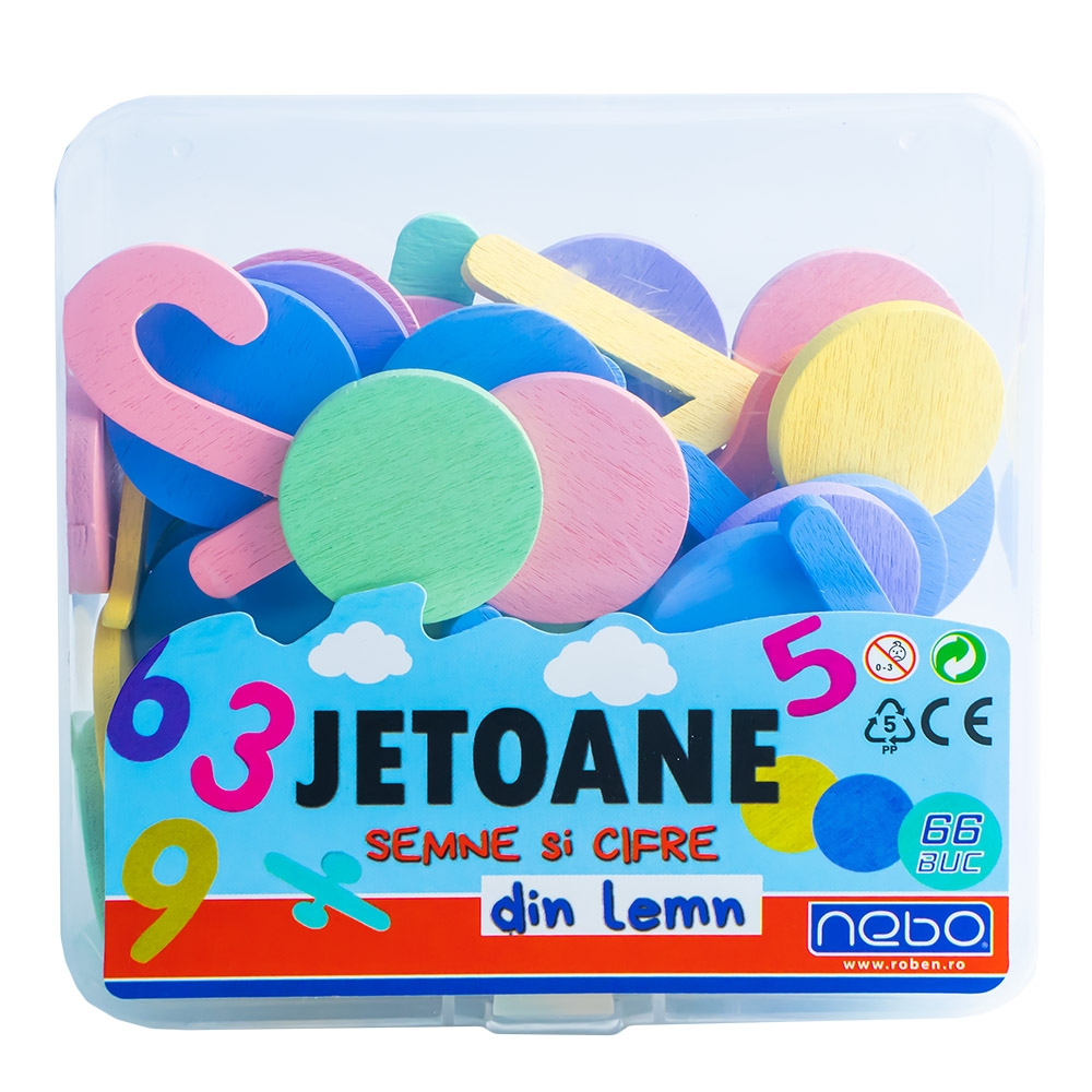 Betisoare Jetoane, semne si cifre din lemn, culori pastel