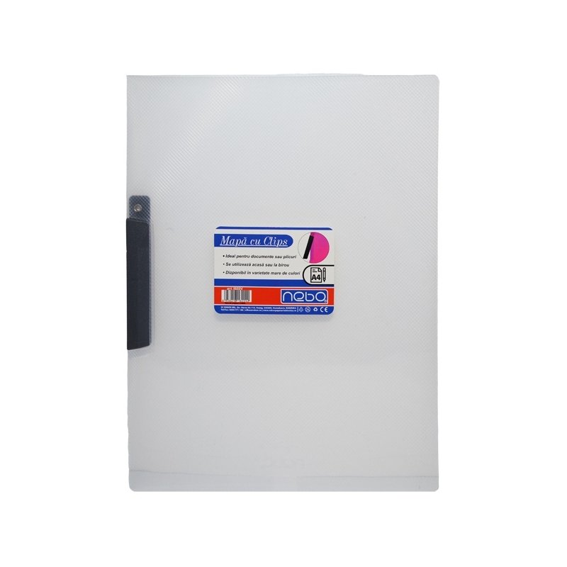 Mape Mapa A4, din plastic, cu clips, translucida - NEBO 1622...