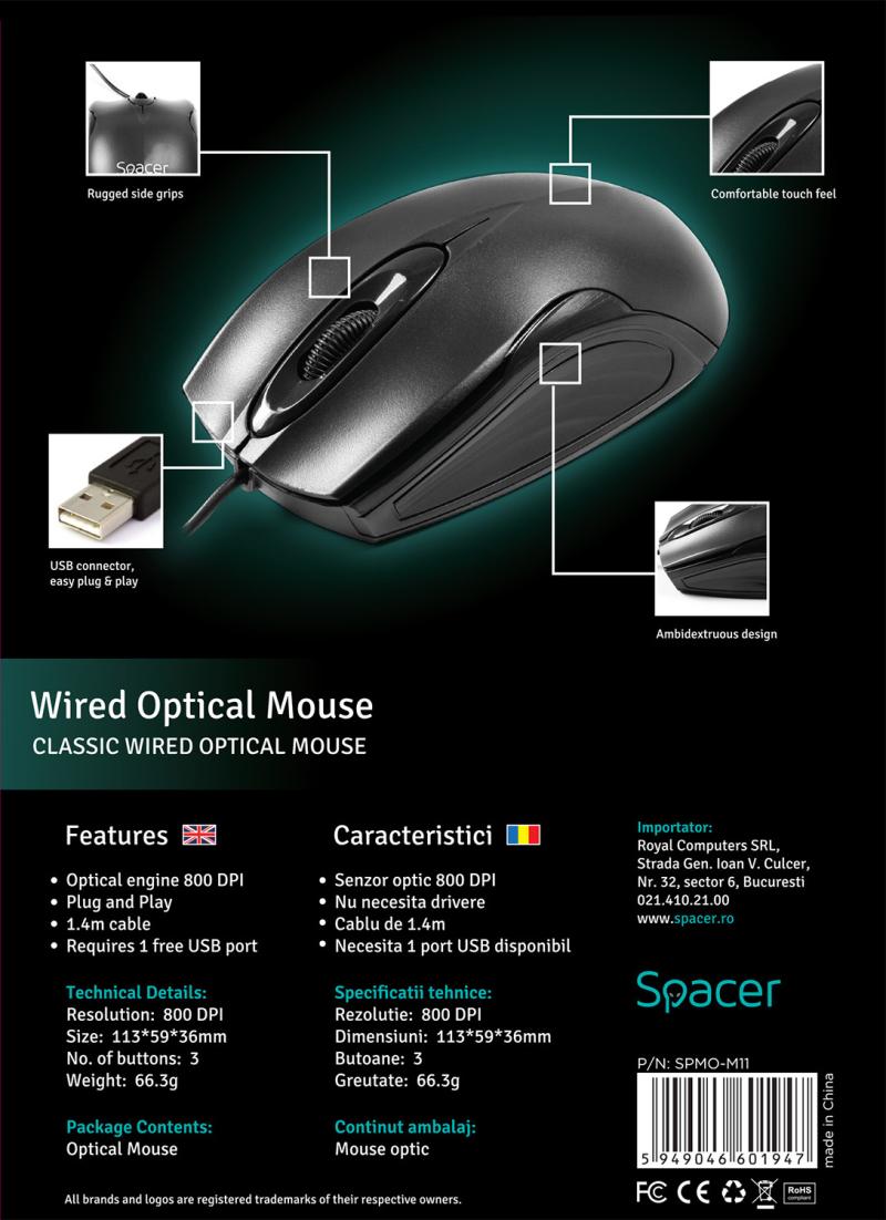 MOUSE Spacer MOUSE Spacer, PC sau NB, cu fir, USB, optic, 80...