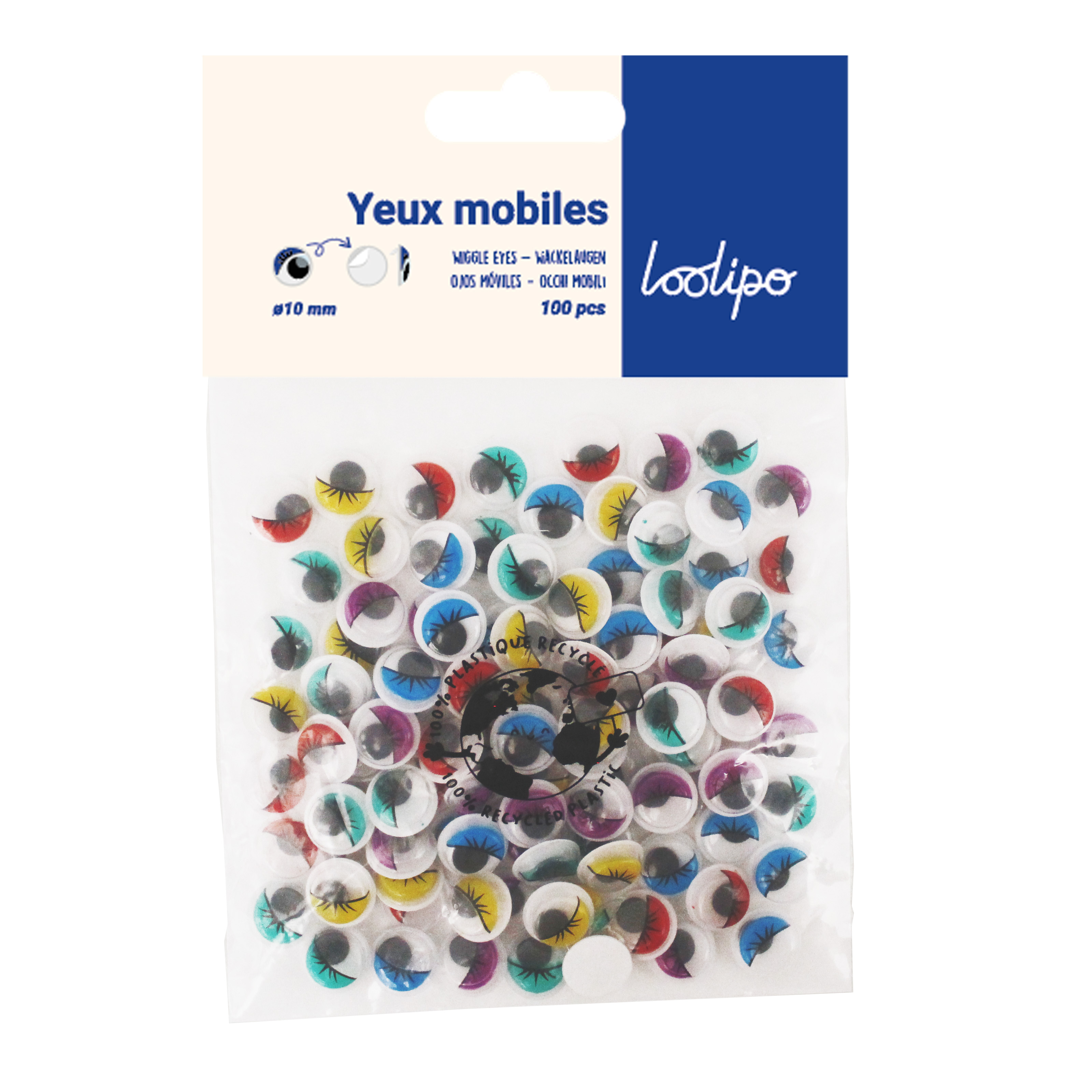Set 100 ochi adezivi colorați cu gene, 10 mm