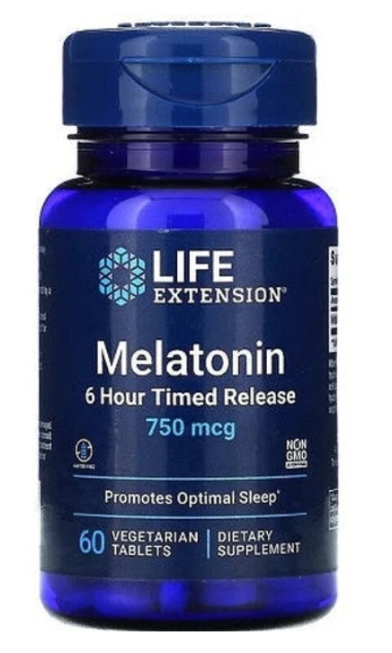 Melatonin 6 Hour Timed Release 750mcg 60 Tablete Life Extens...
