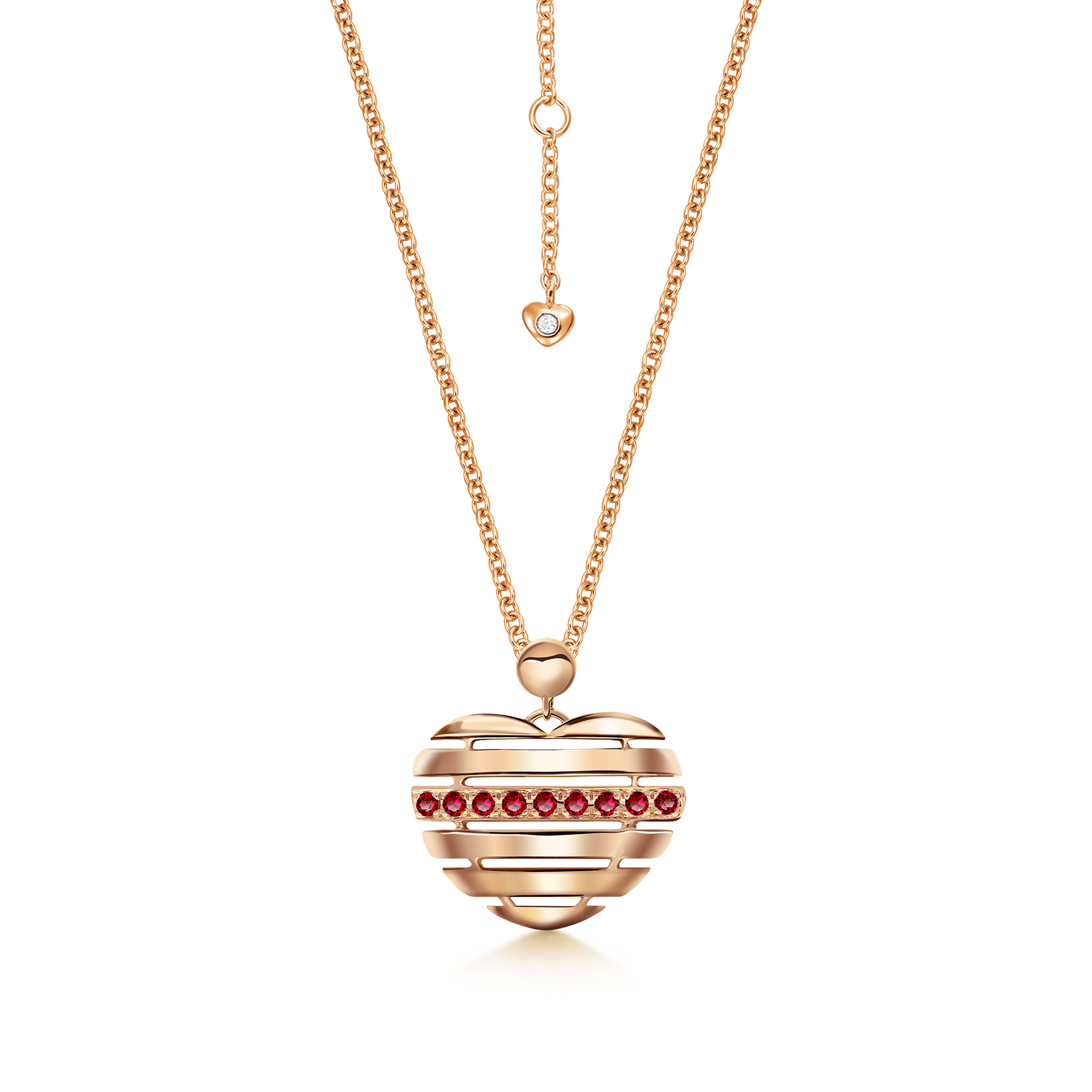 Lant cu pandantiv Inima Desire Hearts cu rubine si diamant, din aur roz de 18K Cellini