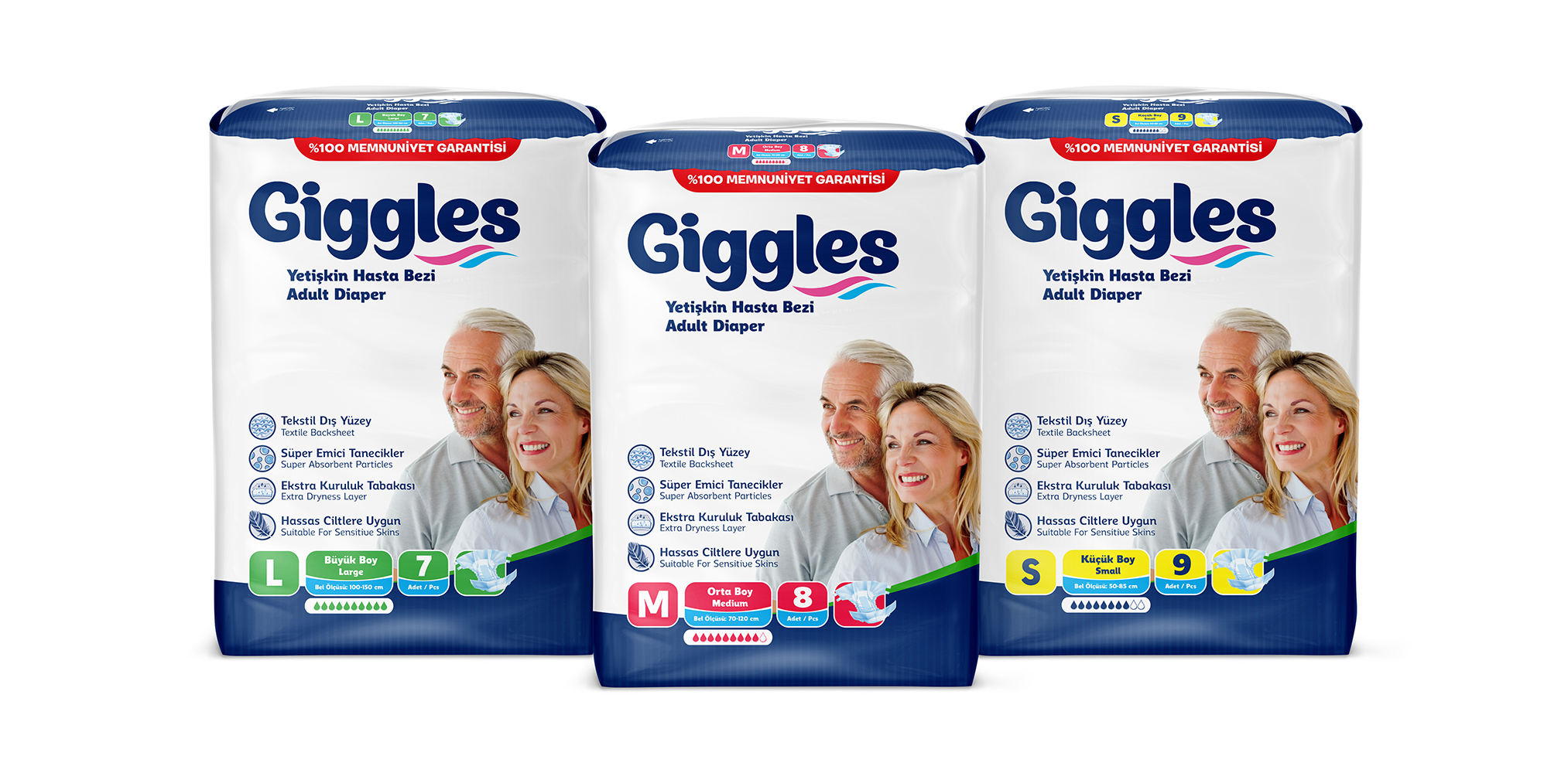 Scutece adulti, 10 picaturi, 100-150 cm, L, 7 buc, Giggles|CrinFarm