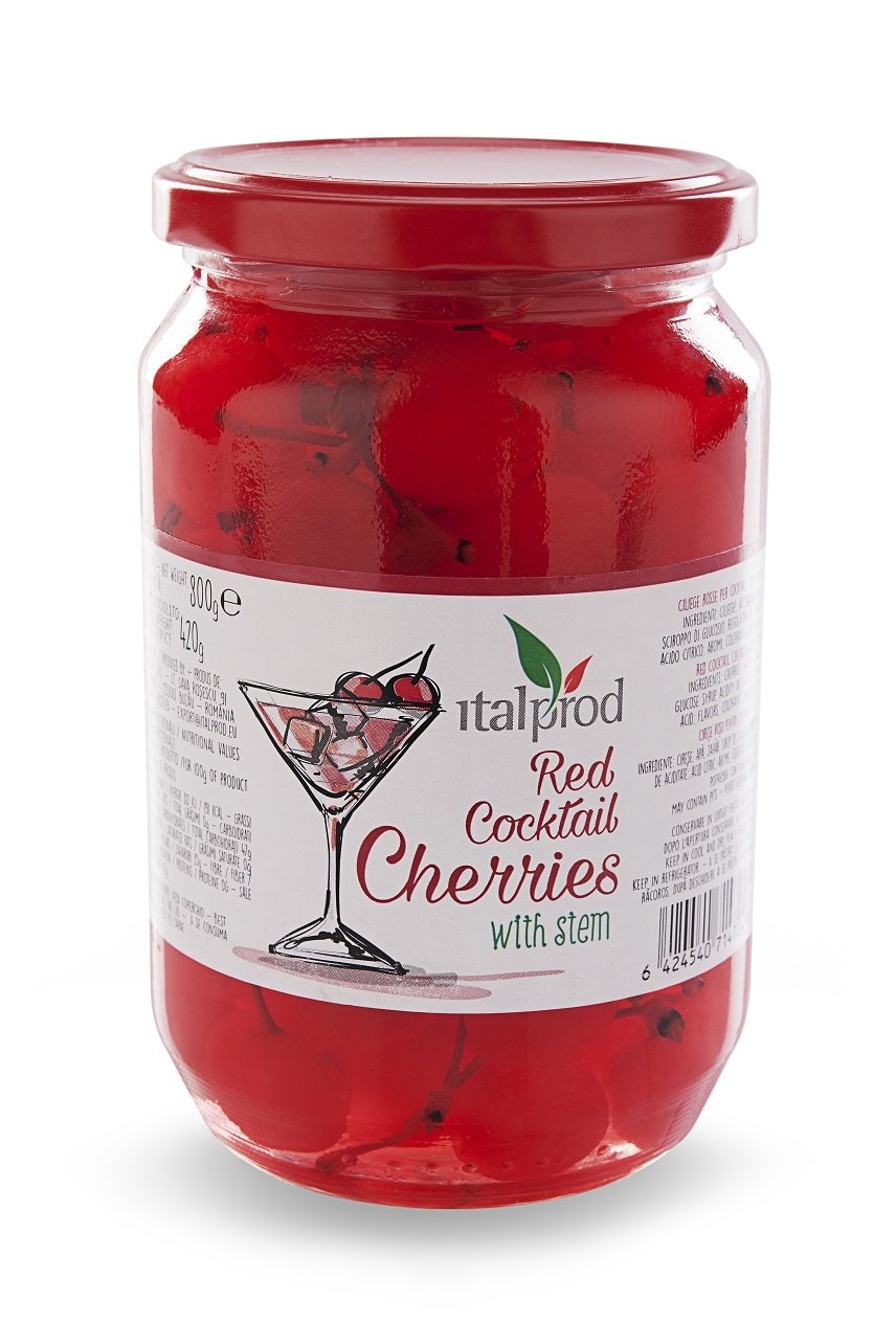 Cirese rosii confiate tip Maraschino cu codita in sirop, 800g, ITALPROD