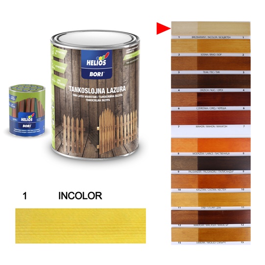 Lazura lemn LAZUR SUBTIRE BORI 1 INCOLOR 0,75L HELIOS 383884...