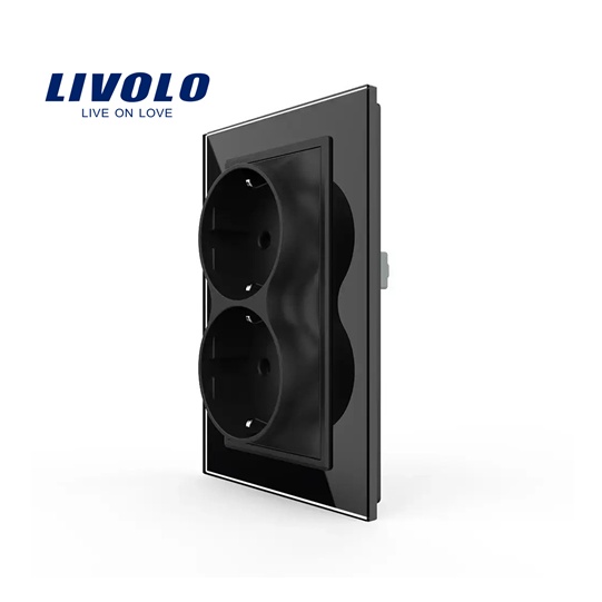 Priza PRIZA DUBLA CU RAMA STICLA 16A NEAGRA VL-C7CTF16A LIVO...