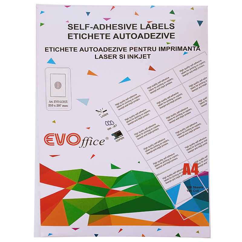 Etichete color auto. pt impr. A4 100 coli/cutie - 1/A4 rosu ...