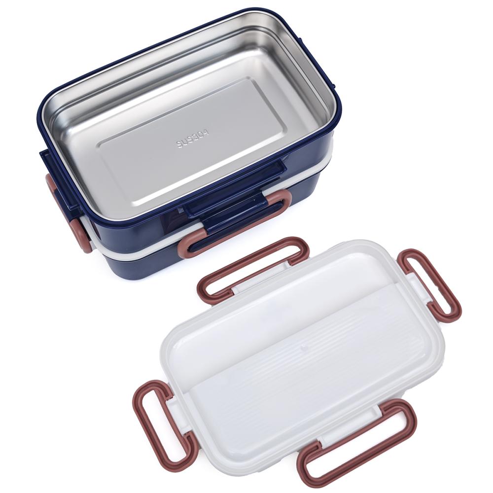 Caserola inox dubla copii, inox, 2 compartimente mari, pranz...