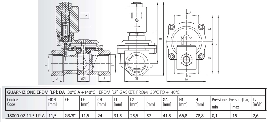 Electrovalva apa normal inchis filet 3/8 24V AC Olab - Einstal