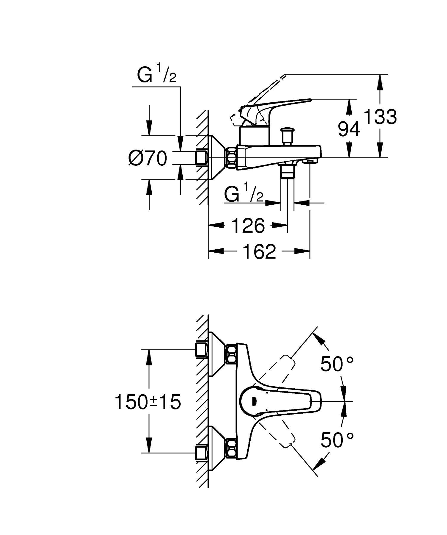 Baterie cada Grohe Bauflow, aparenta, diverter, crom, 237…