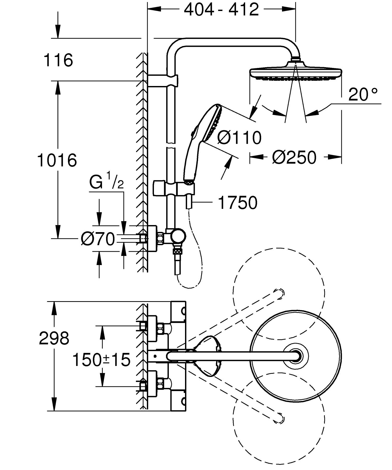 Sistem de dus Grohe Tempesta 250, aparent, termostat, 250…