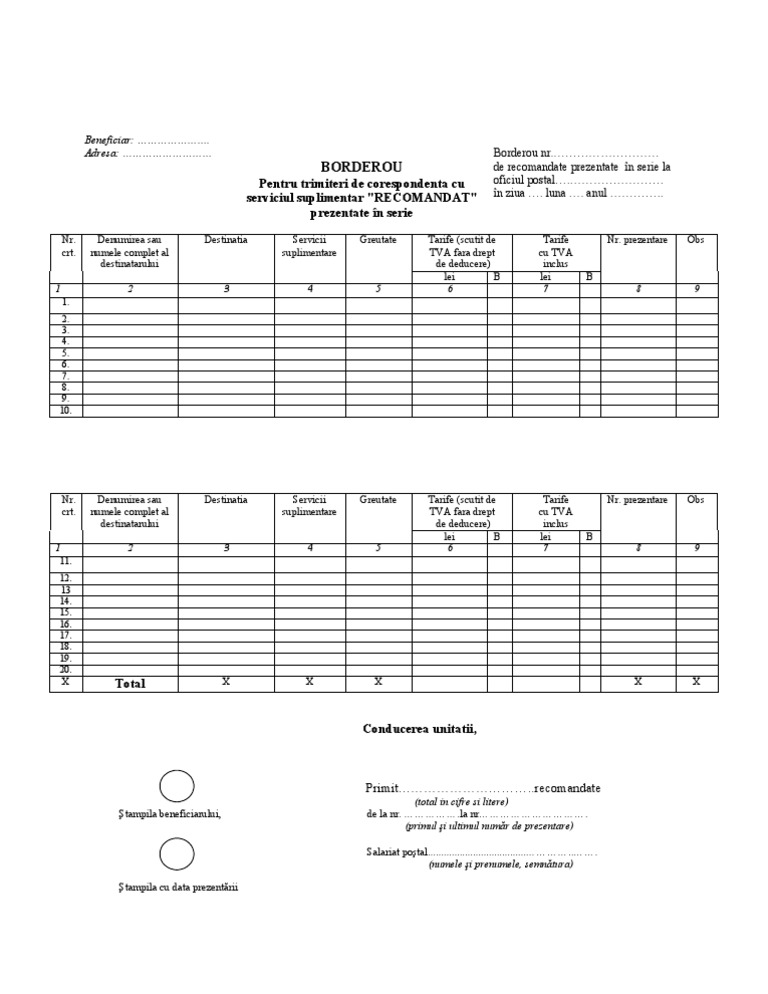 Tipizate Borderou corespondenta A18511 Evidentgroup.ro