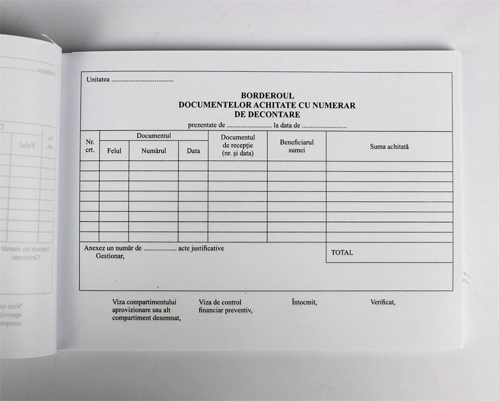 Tipizate Borderou documente achitate numerar A5 A18040 Evide...