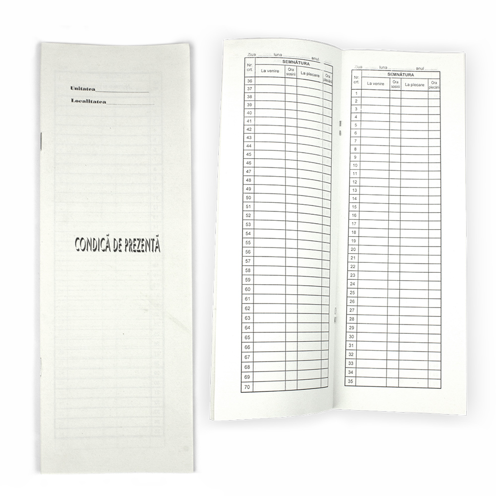 Tipizate Condica de prezenta 1/2 A4, 16 file(3 luni) EG6L26 ...