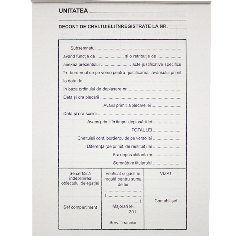 Tipizate Decont cheltuieli A5 fata-verso EG6L28 no name Evid...