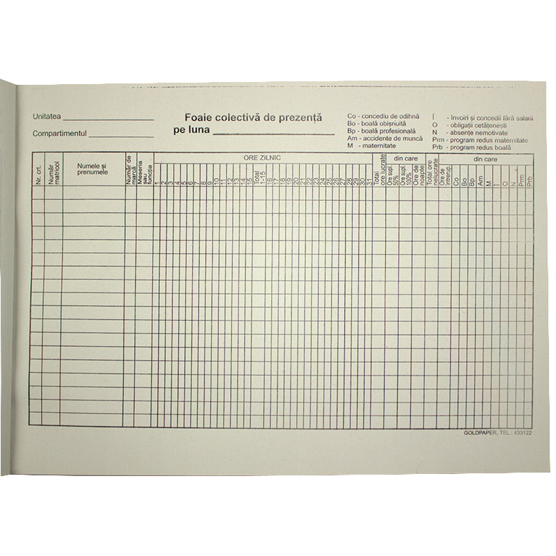 Tipizate Foaie colectiva prezenta A4 F EG6L45 no name Eviden...