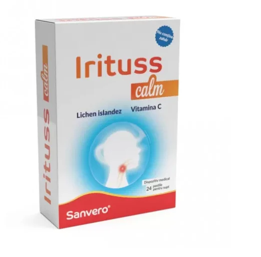 SANVERO IRITUSS CALM PASTILE PT.SUPT FARA ZAHAR 24CP DURERE...