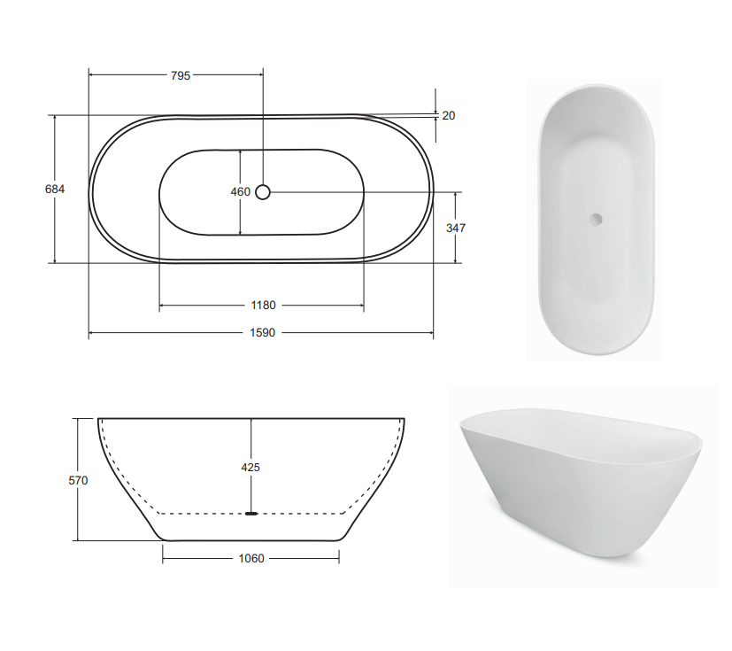 Cada baie Cada freestanding Besco Moya 160 x 68 cm, compozit...