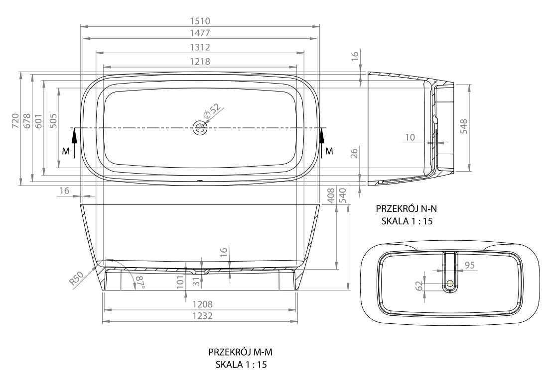 Cada baie Cada freestanding Vayer Volans 1510x720x540 mm, fa...