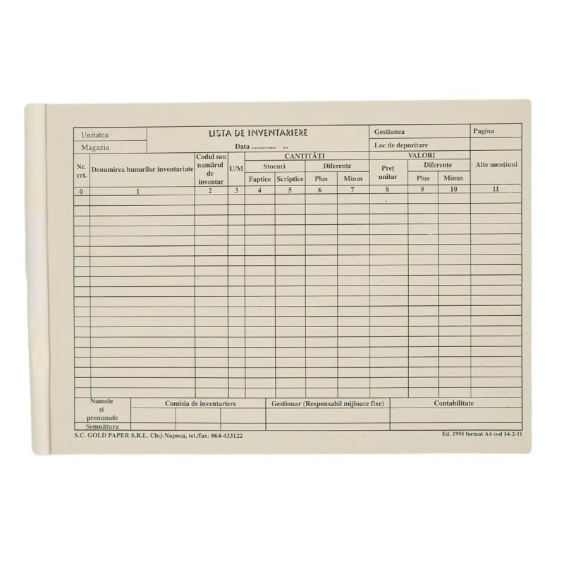 Formulare tipizate NO BRAND | LISTA INVENTAR 11 COLOANE ORIZ...