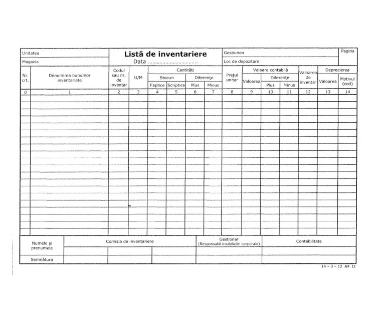 Formulare tipizate NB_HRT | LISTA INVENTAR 14 COLOANE ORIZON...