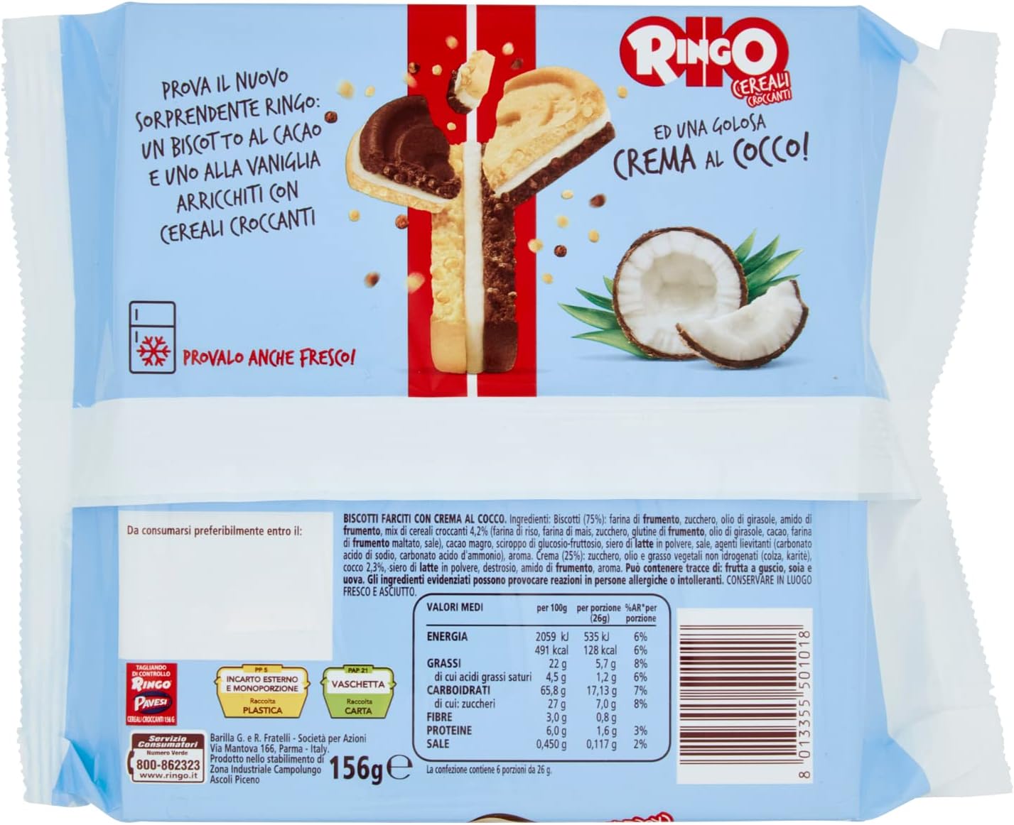 Biscuiti Ringo Cereale Crocante cu Crema de Cocos