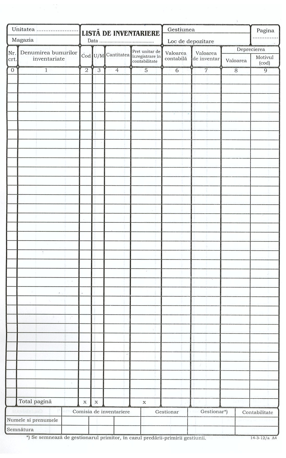 Tipizate Lista Inventariere A4 tabel pe verticala, 100 file(...