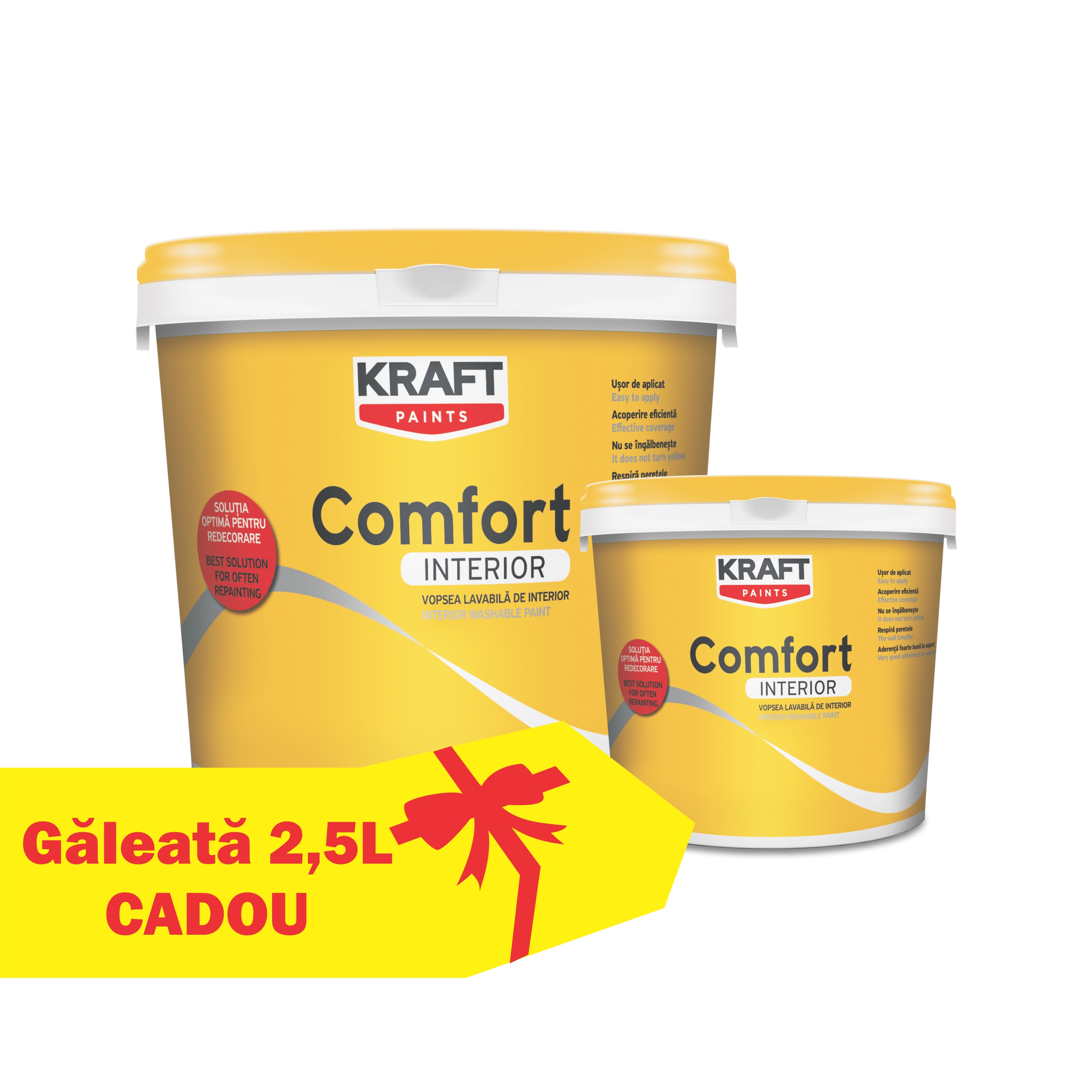 Varuri Vopsea lavabila, interior, Kraft Confort 15 L alb + 2...