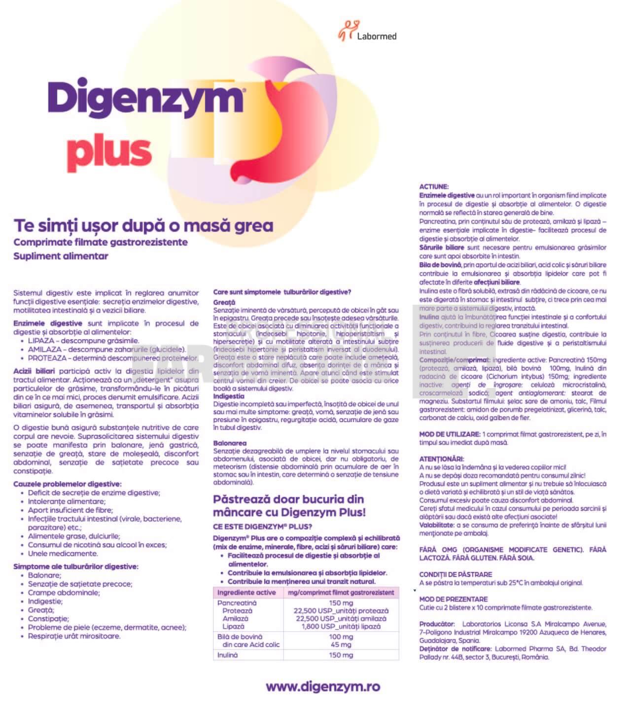 DIGENZYM PLUS, 20 comprimate filmate, Labormed - la pret mic | Pfarma.ro