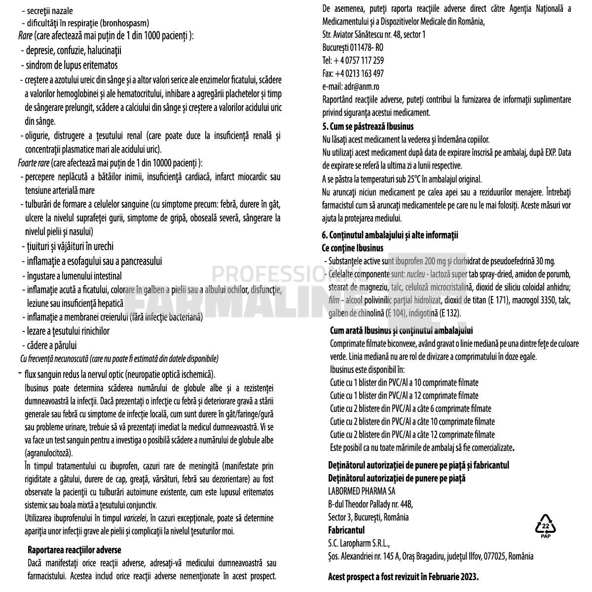 Ibusinus, 200 mg/30 mg, 20 comprimate filmate. Răceală și gripă ...