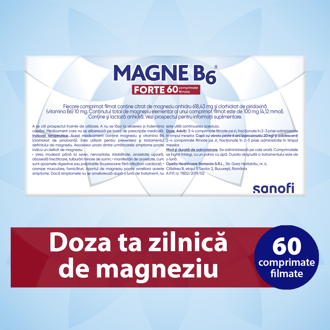 Magne B6 Forte 100mg/10mg 60 comprimate filmate - la pret mic | Pfarma.ro