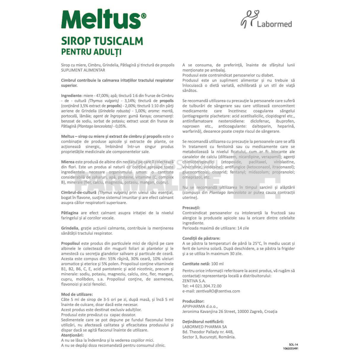 Meltus Expectolin pentru adulți, 100 ml, supliment alimentar, Labormed ...