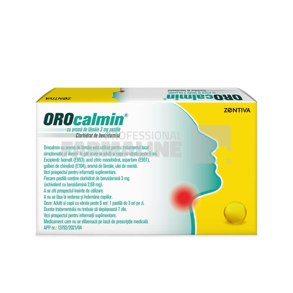 Orocalmin cu aromă de lămâie, 3 mg, 20 pastile, Zentiva, tratamentul ...