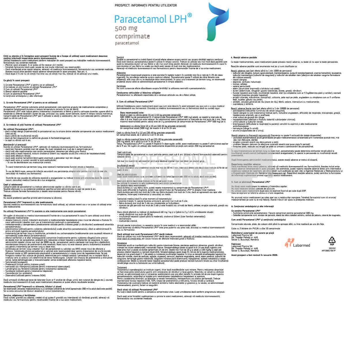 Paracetamol 500 mg comprimate, Labormed - la pret mic | Pfarma.ro
