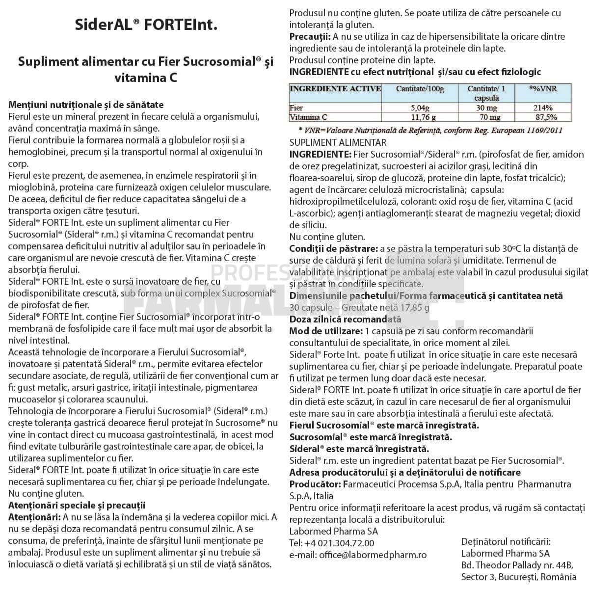 Sideral Forte 30 capsule - la pret mic | Pfarma.ro