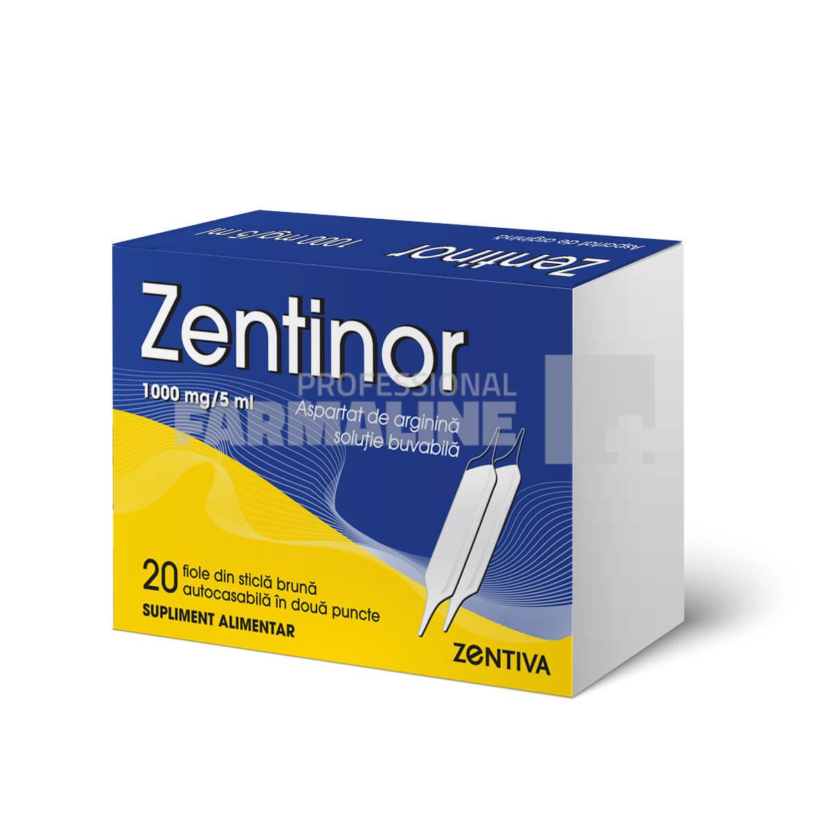 Zentinor, 20 fiole buvabile, Aspartat de Arginină 1000 mg/5ml, Zentiva ...