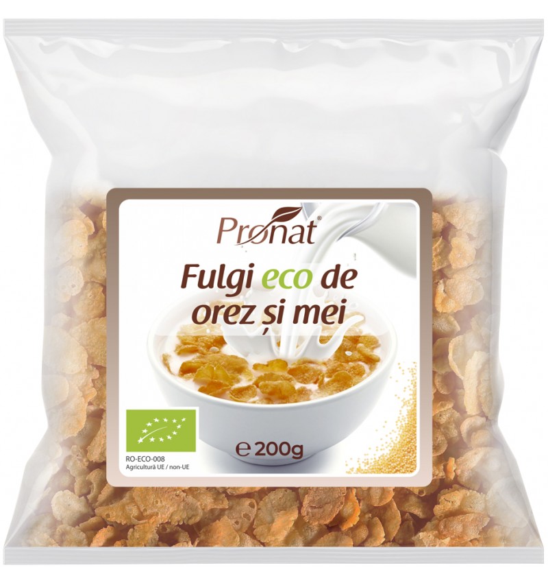 Fulgi de orez si mei eco, 200g, Pronat - Pret 9.5 lei - PRONAT SRL