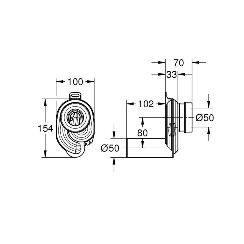 Subansamble pisoare Sifon orizontal, Grohe, Din 50mm, D ies ...