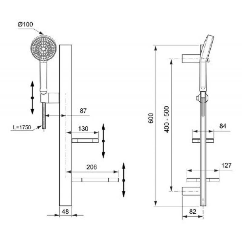 Seturi dus Set dus, Idealrain ALU+, roz satinat, bara 60 cm ...