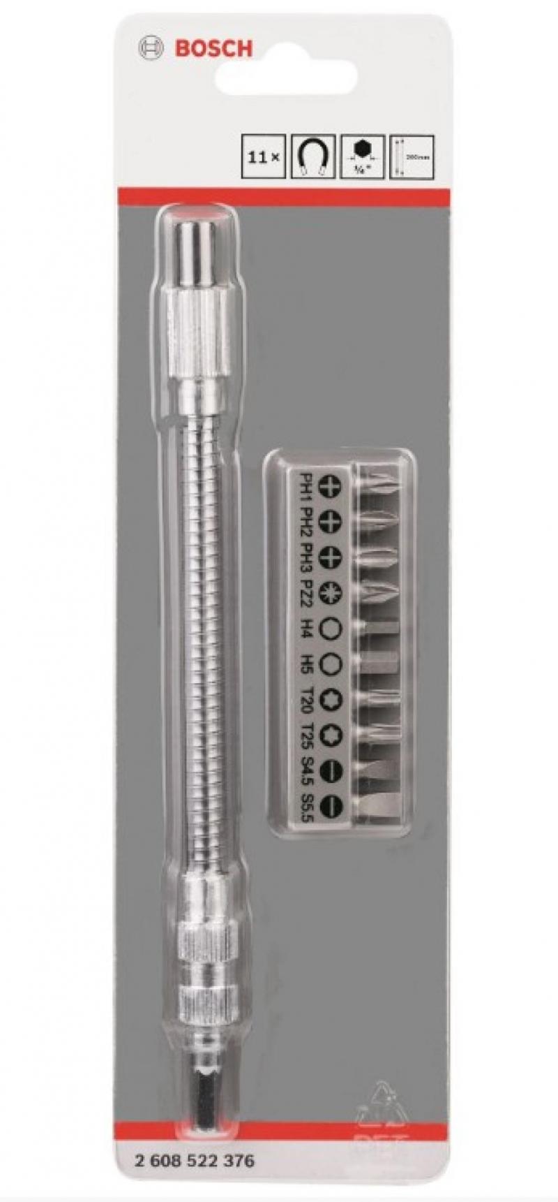 Burghie Prelungitor flexibil Bosch 200mm, 11 accesorii + SDB...