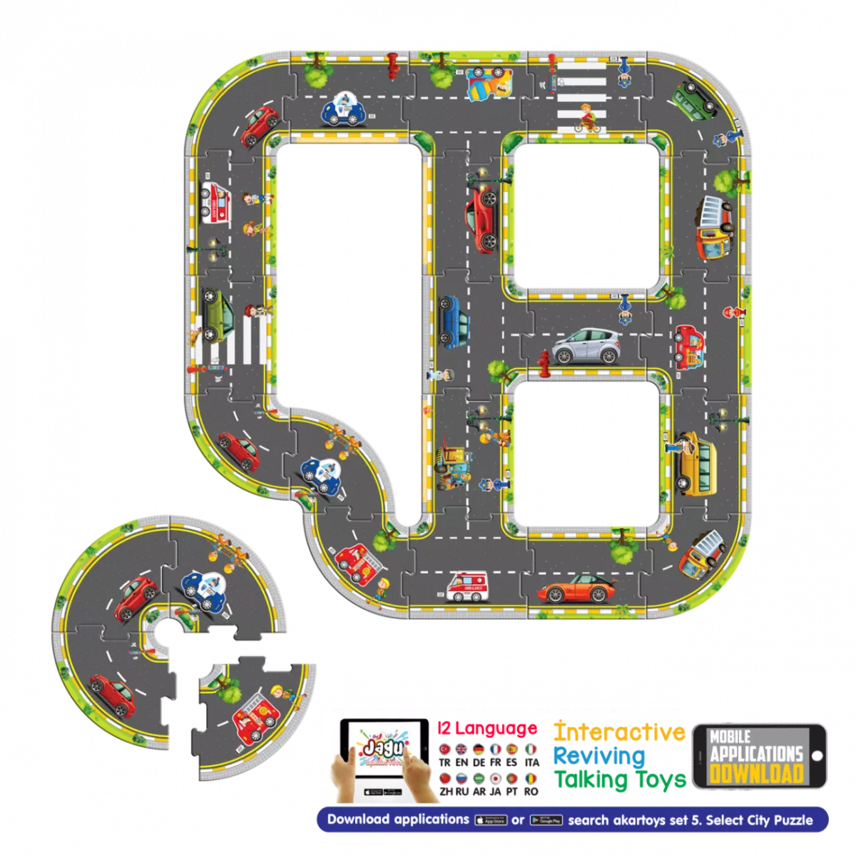 Puzzle de podea cu 20 de piese. Traseu rutier