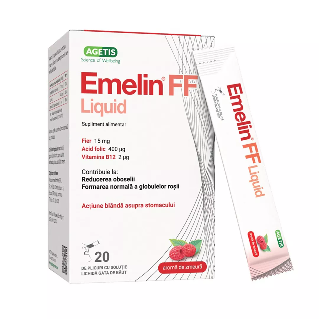 Bisglicinat de fier Emelin FF Liquid, 20 plicuri, Agetis - FarmaciaBajan.ro
