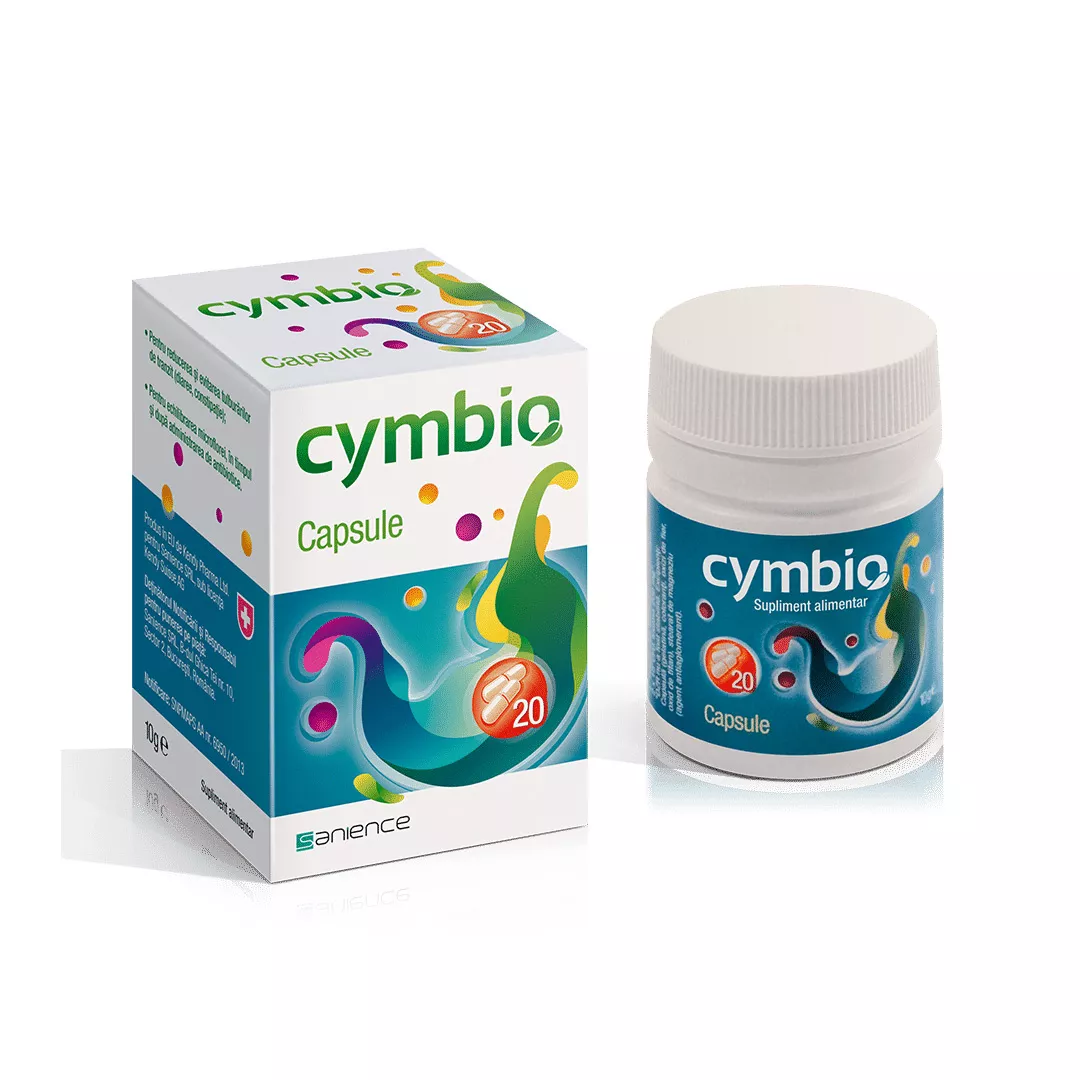 Complex simbiotic natural pentru tulburari digestive Cymbio, 20 capsule ...