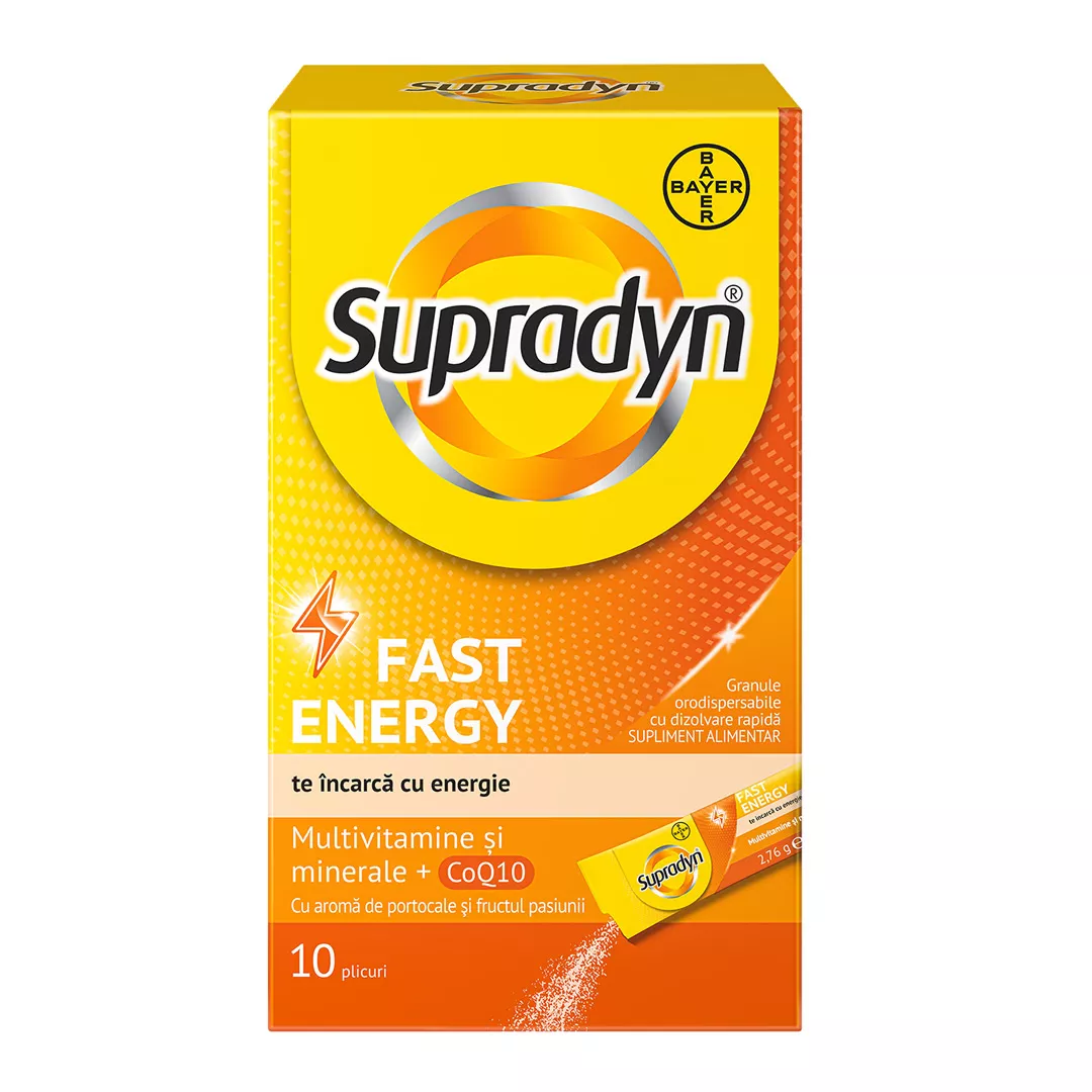 Multivitamine si minerale Supradyn Fast Energy, 10 plicuri, Bayer ...