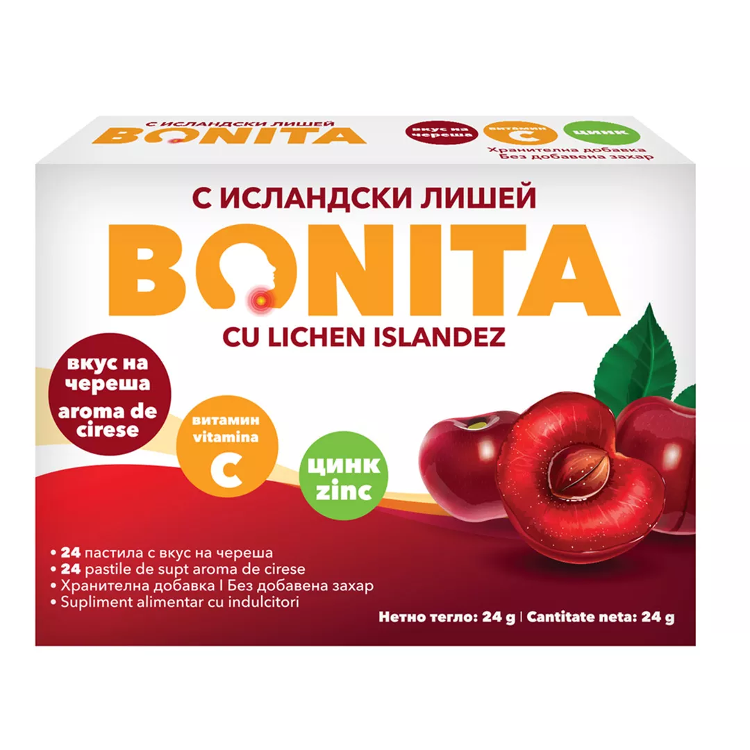 Pastile de supt cu aroma de cirese, 24 bucati, Bonita - FarmaciaBajan.ro