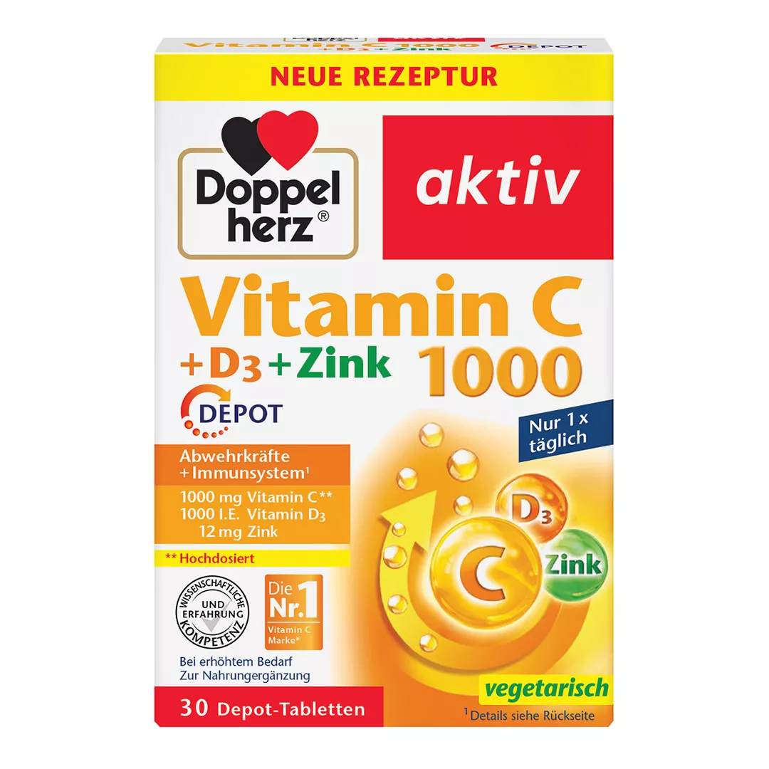 Vitamina C 1000 mg + D3 + Zinc Depot, 30 comprimate, Doppelherz ...