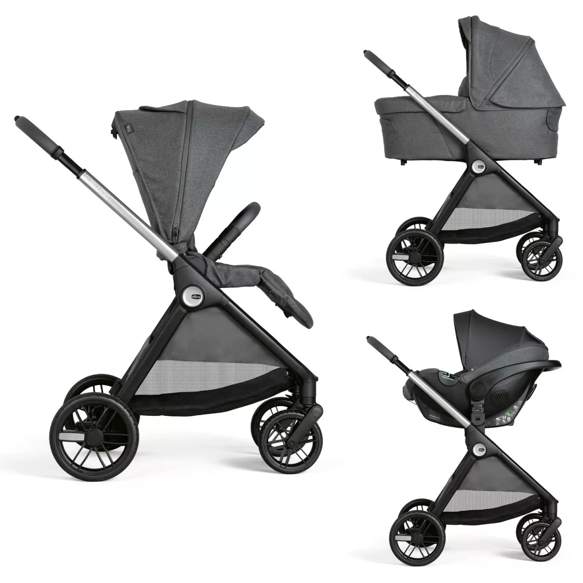 Carucior copii 3 in 1 Chicco Bellagio, Black Satin (gri inchis), 0luni+