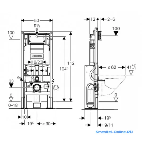 Cadru WC Geberit DuoFix, incastrat, pereti despartitori, pen…
