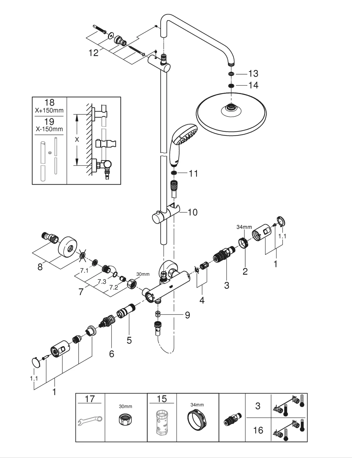 Sistem de dus Grohe Vitalio Start 250 266772430, 1/2'', apar…