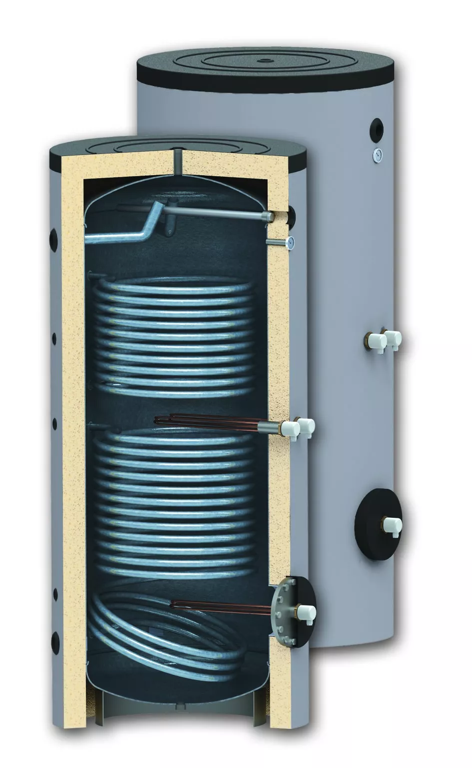 Boiler 500 litri cu 2 serpentine SUNSYSTEM SON 500, montaj pe sol, izolatie termica, manta de protec